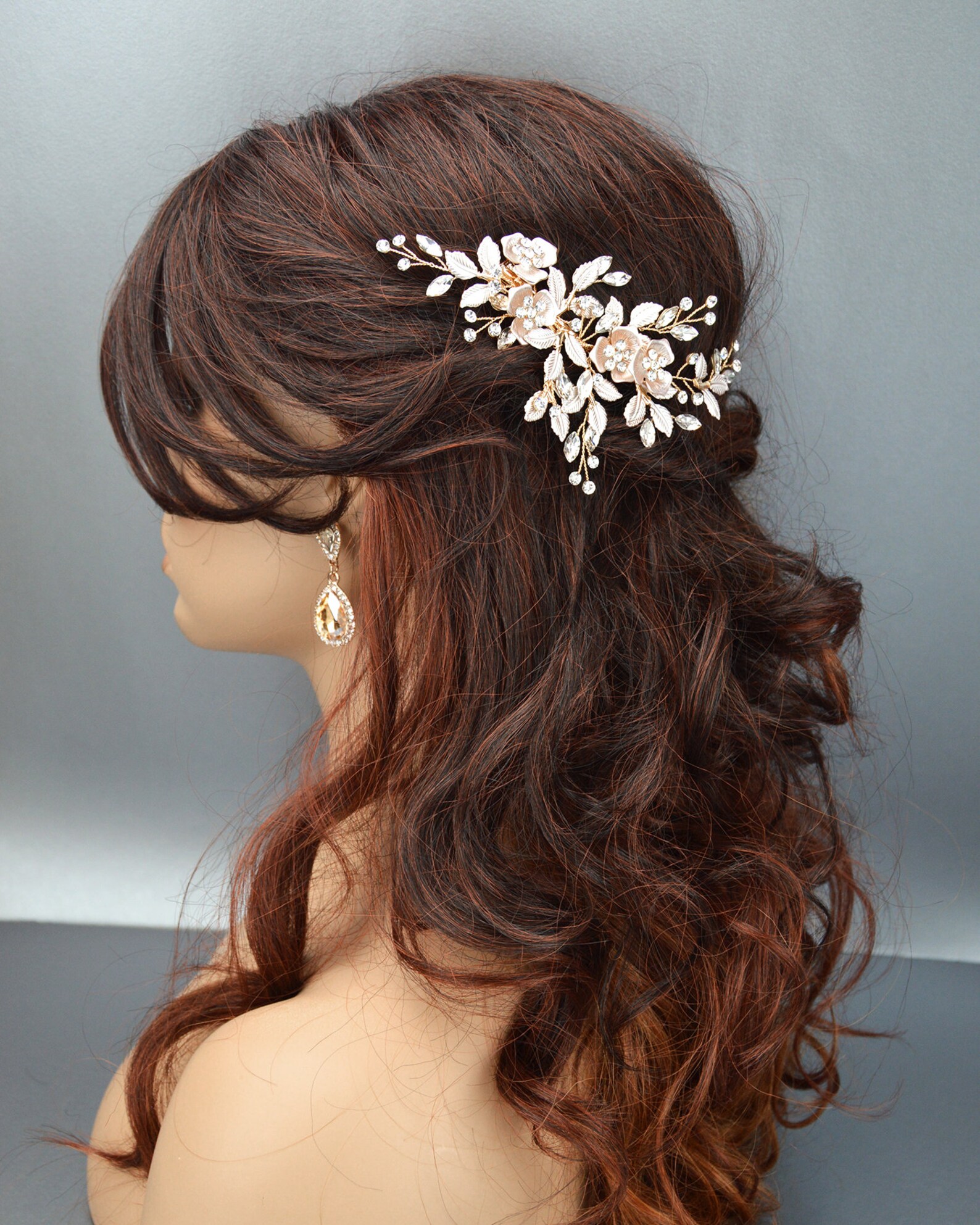 Rose Gold Floral Hair Clip / Wedding Clip / Bridal Headpiece / - Etsy