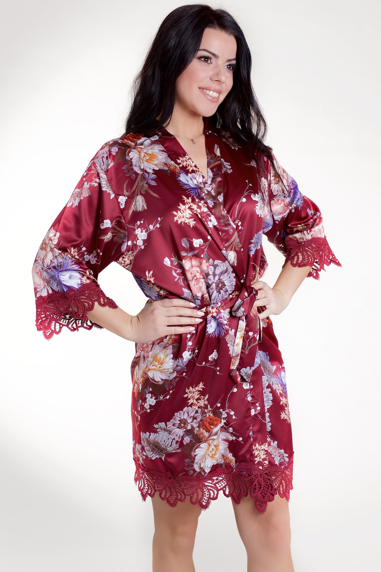 BURGUNDY RED Lace Bridal Robe / Bridesmaid Robes / Wedding | Etsy