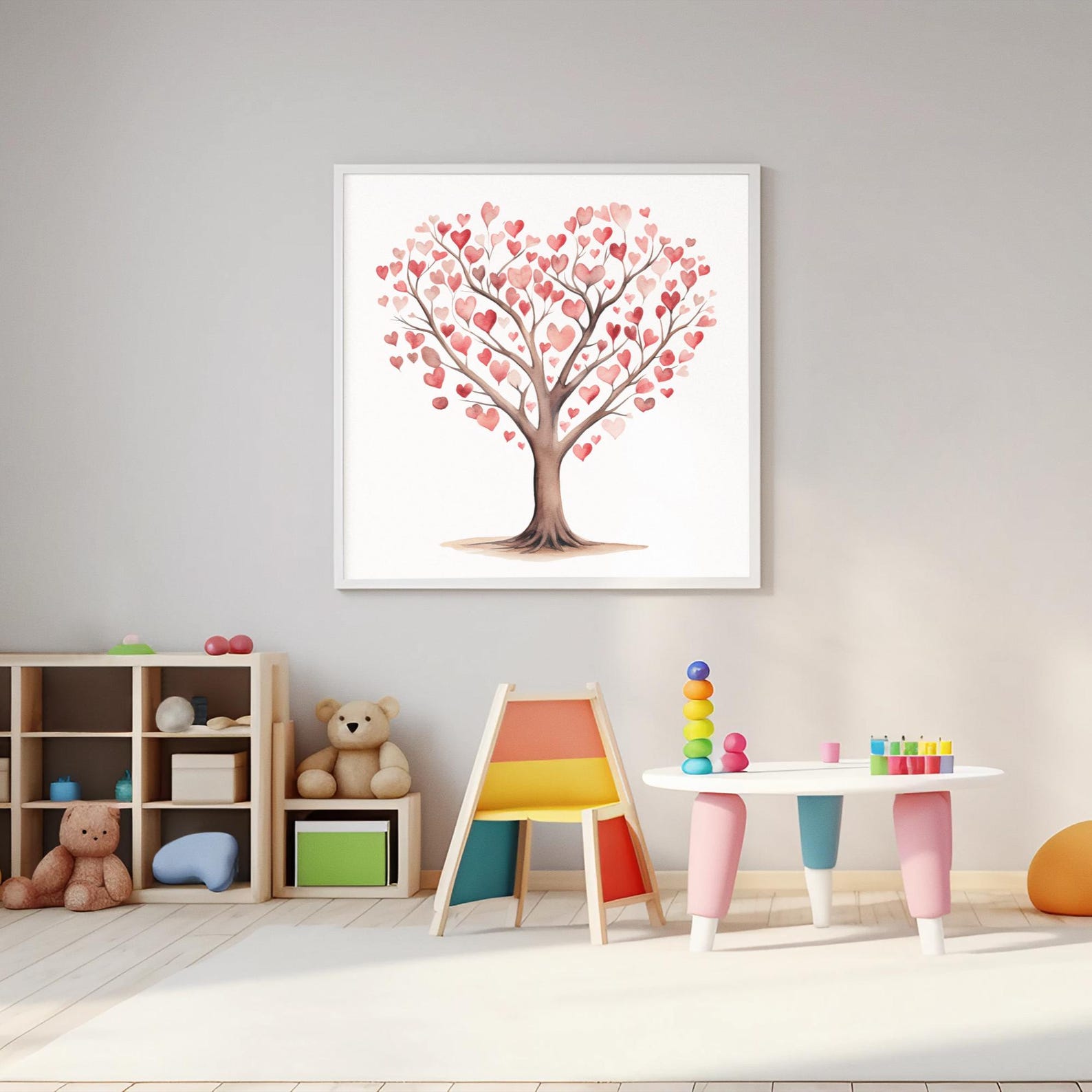 Heart Tree Growing Hearts Canvas Print - Watercolor Wall Art P Romantic ...