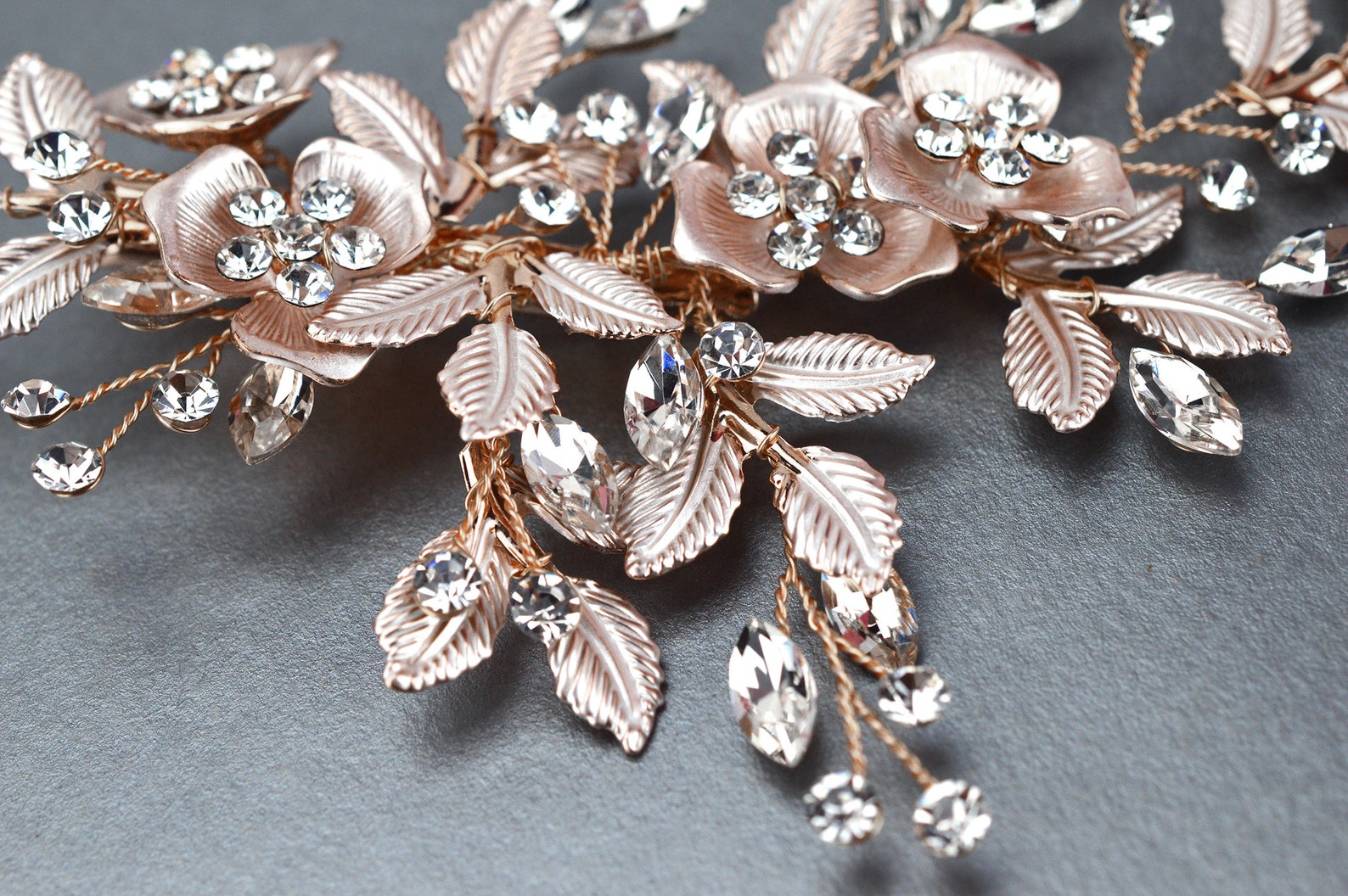 Rose Gold Floral Hair Clip / Wedding Clip / Bridal Headpiece / - Etsy