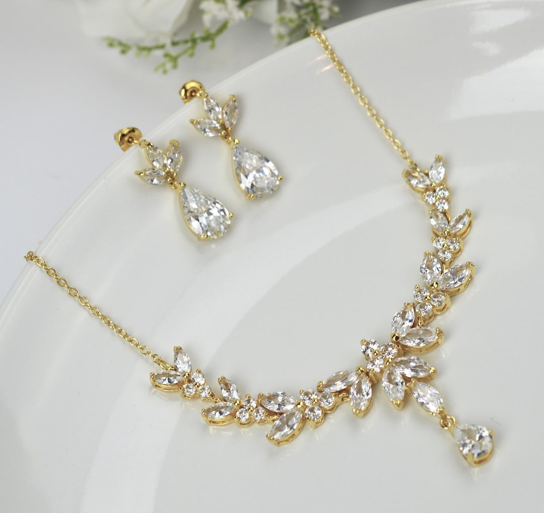 Gold Bridal Jewelry Set / Gold Wedding Jewelry Set / Gold Necklace ...