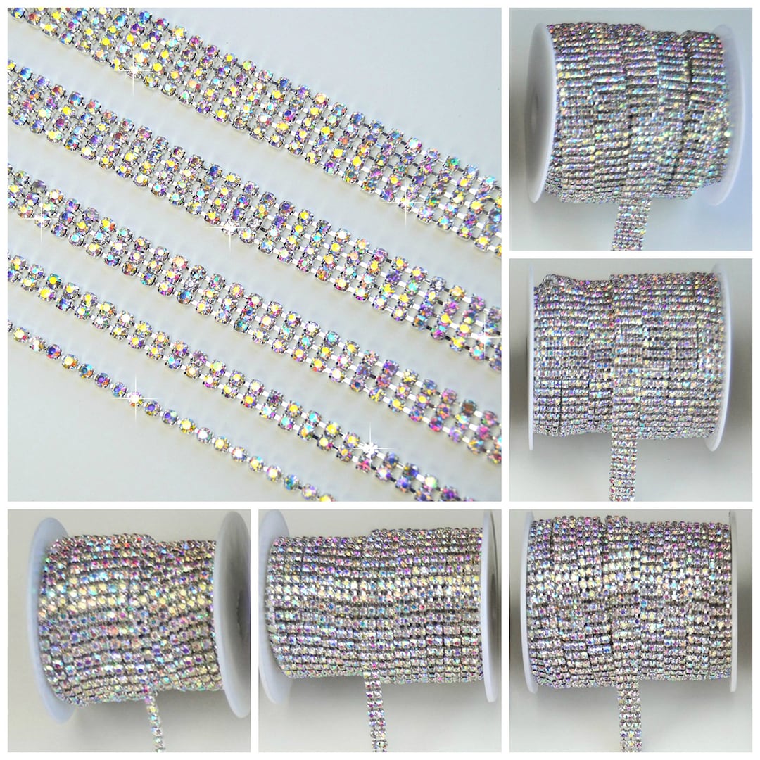 Iridescent AB Multi Color Rainbow Crystal Rhinestone Diamond Bling Trim ...