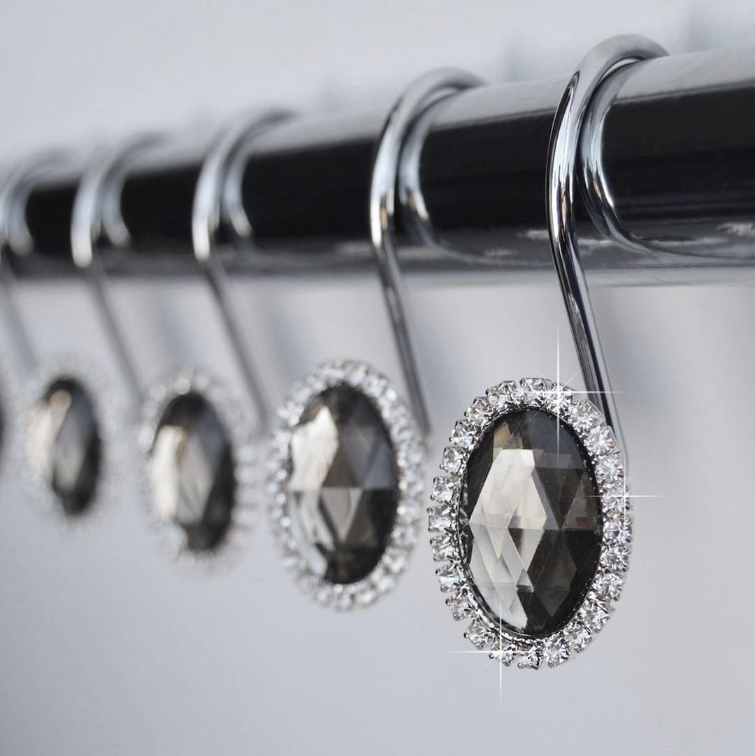 Shower Curtain Hooks Rings Oval Gray Decorative Crystal - Etsy