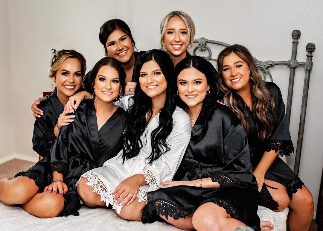 BLACK Bridesmaid Robes / Lace Robe / Bridesmaid Gift / Bridal Party ...