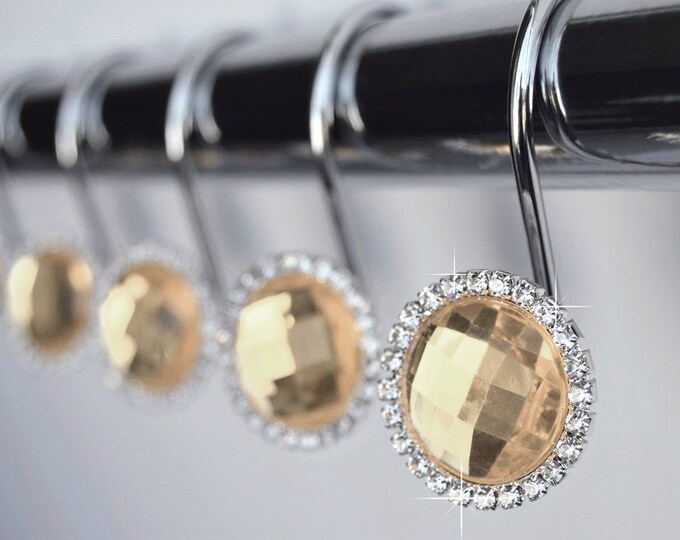 Shower Curtain Hooks Rings Champagne Yellow Decorative Crystal Diamond ...