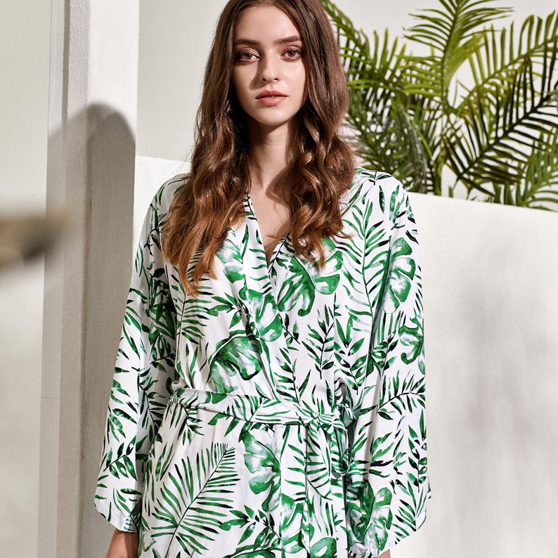 Palm Leaf Print Robe / Tropical Destination Wedding Robes / - Etsy