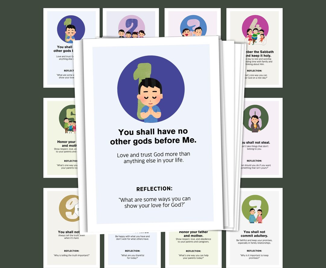 Ten Commandments Flashcard for Kids, Printable Kids Bible Study Cards ...