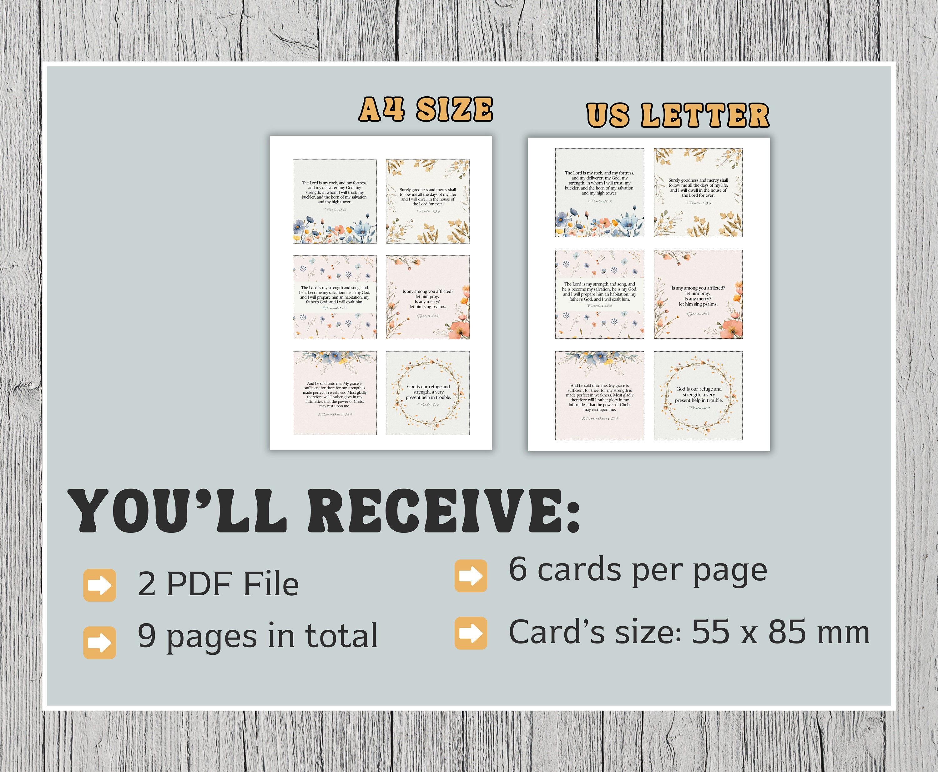 KJV Bible Scripture Cards, Set of 52 Printable Bible Verse Cards ...