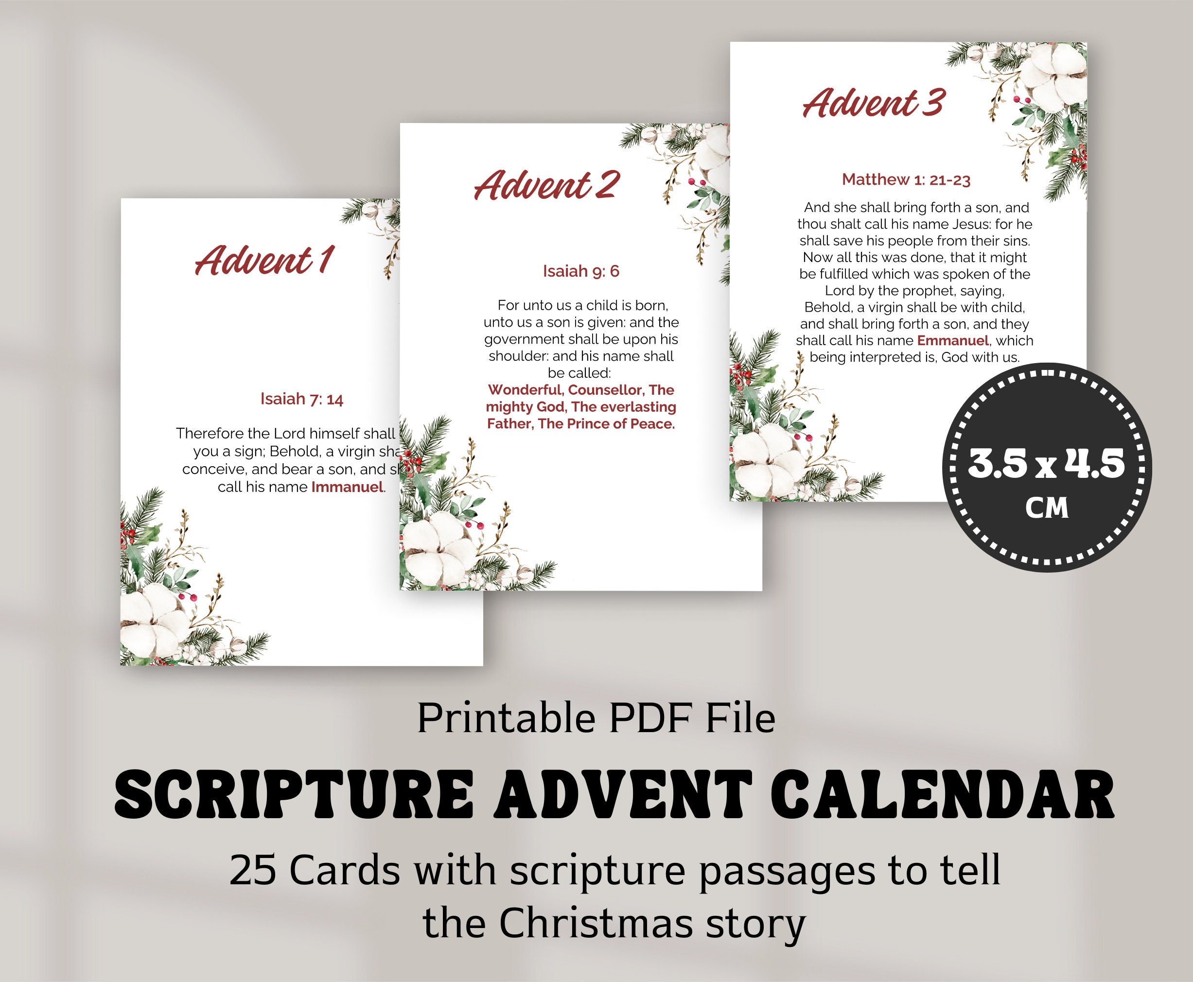 Scripture Advent Calendar for Printable, Christmas Countdown, Bible ...