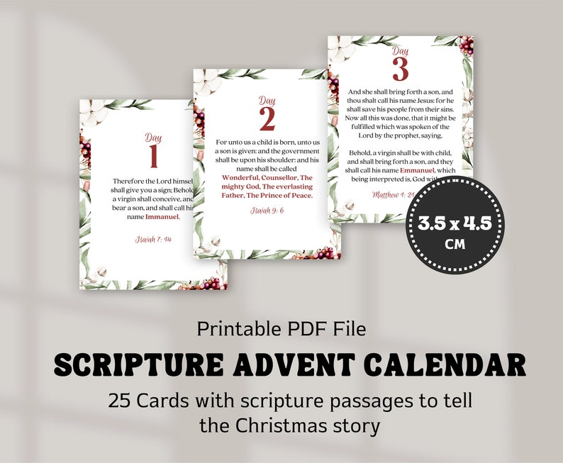 Scripture Advent Calendar Cards: 25 Days of Christmas Verses (PDF) - Etsy