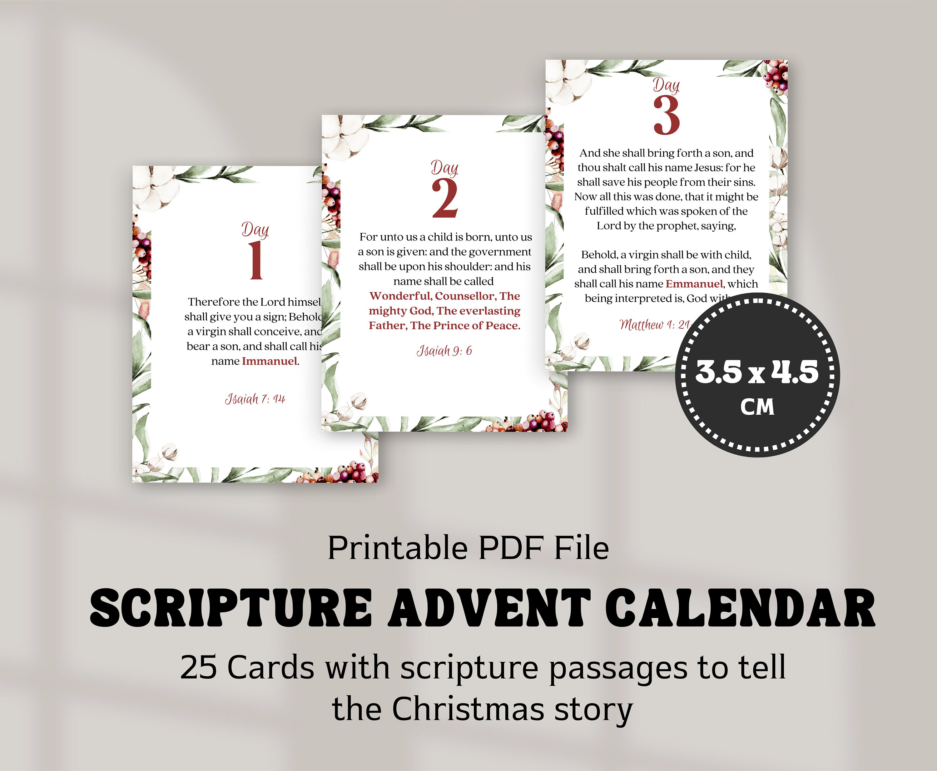 Scripture Advent Calendar Cards: 25 Days of Christmas Verses (PDF) - Etsy