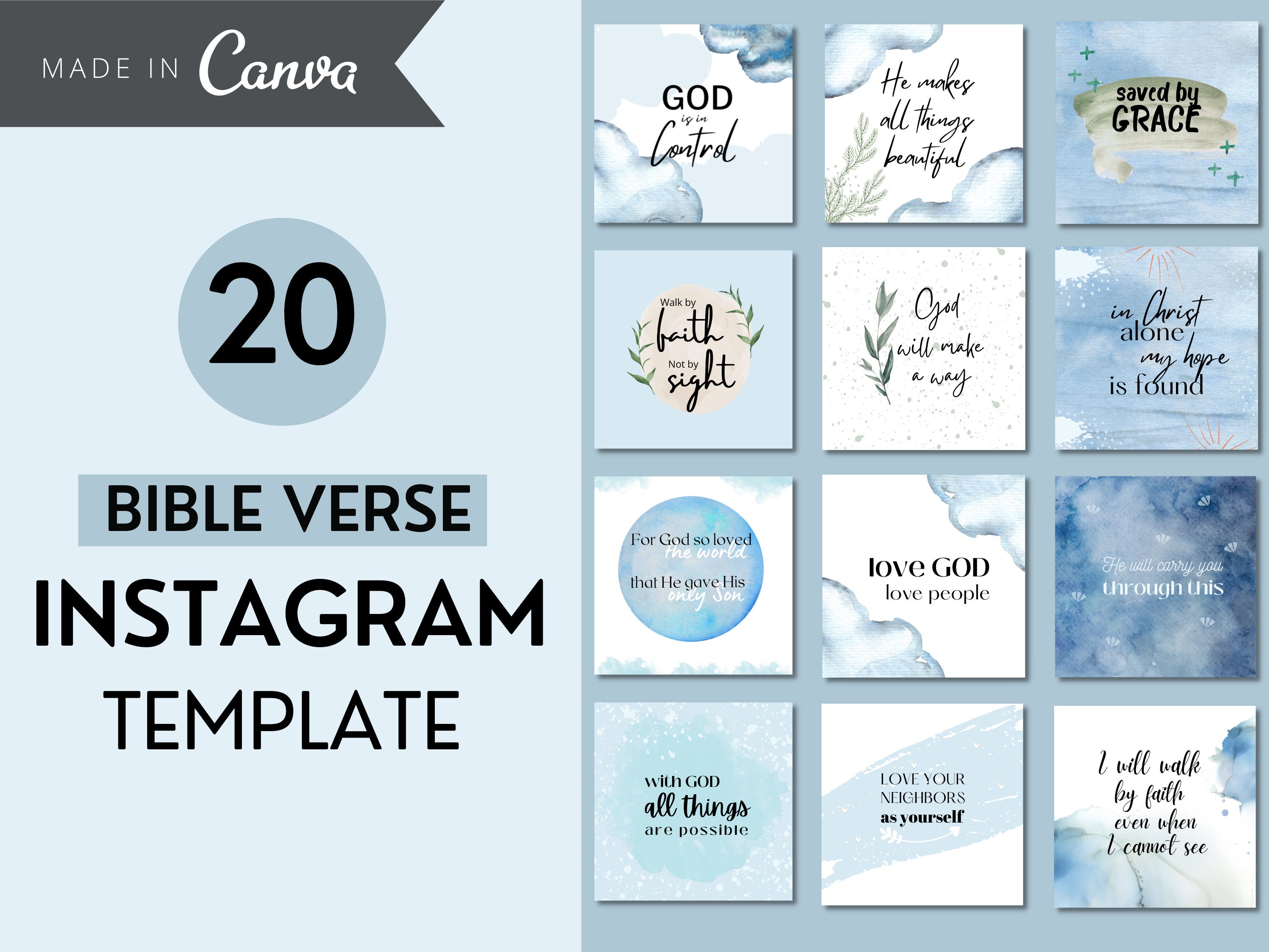 Bible Verse Instagram Template for Canva User Blue Canva - Etsy UK