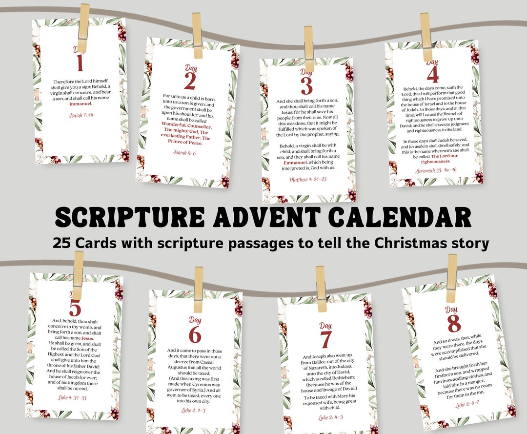 Scripture Advent Calendar for Printable, Christmas Countdown, Bible ...