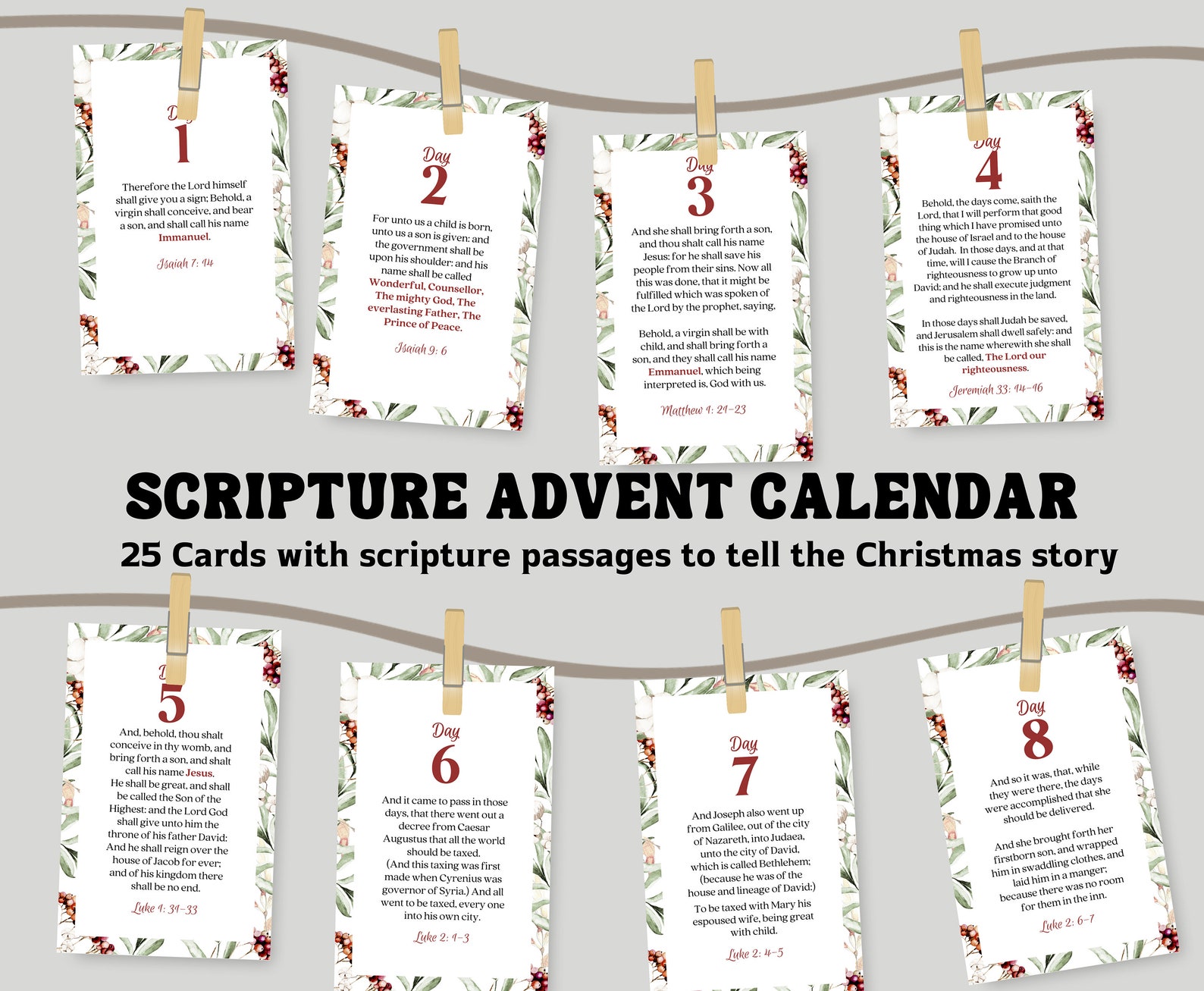 Scripture Advent Calendar for Printable, Christmas Countdown, Bible ...