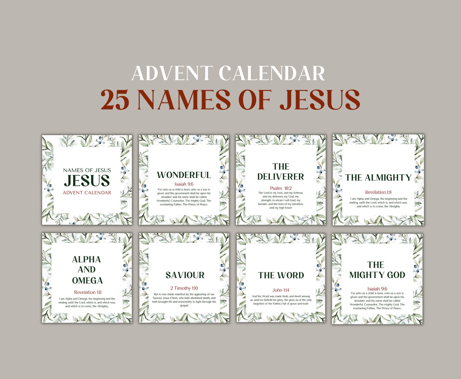 Name of Jesus Advent Calendar Printable Christmas Countdown - Etsy