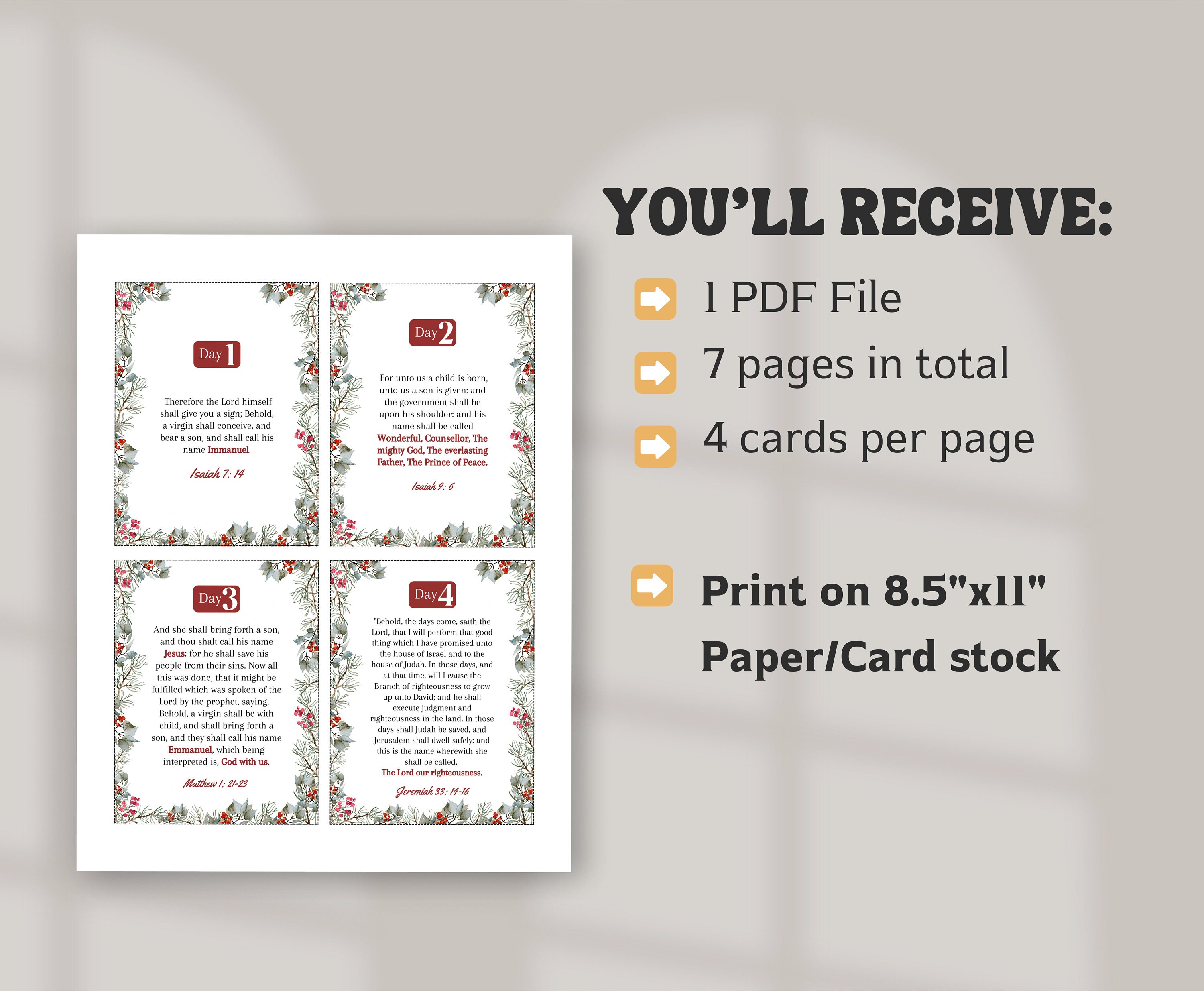 Scripture Advent Calendar for Printable, Christmas Countdown, Bible ...