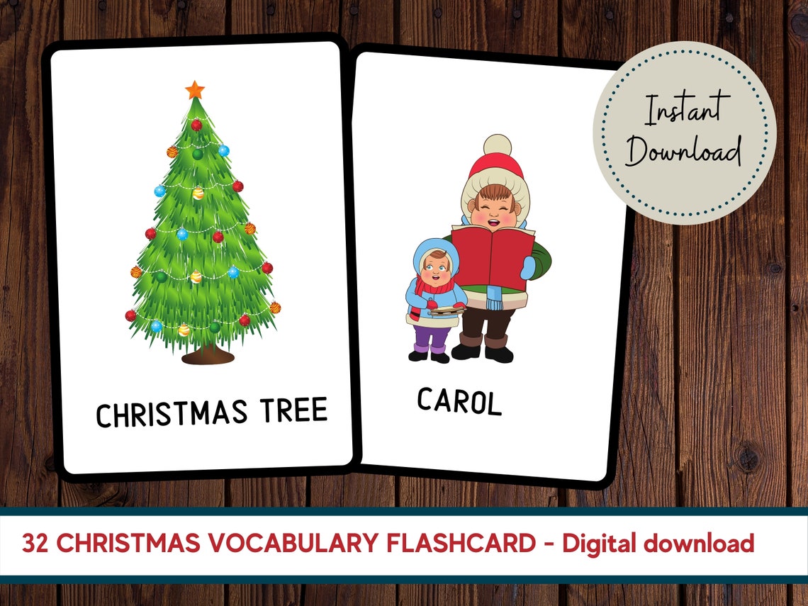 Christmas Words Flashcard Christmas Vocabulary Digital | Etsy