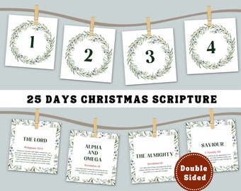 Scripture Advent Calendar for Printable, Christmas Countdown, Bible Verse Card for Christmas, 25 ...