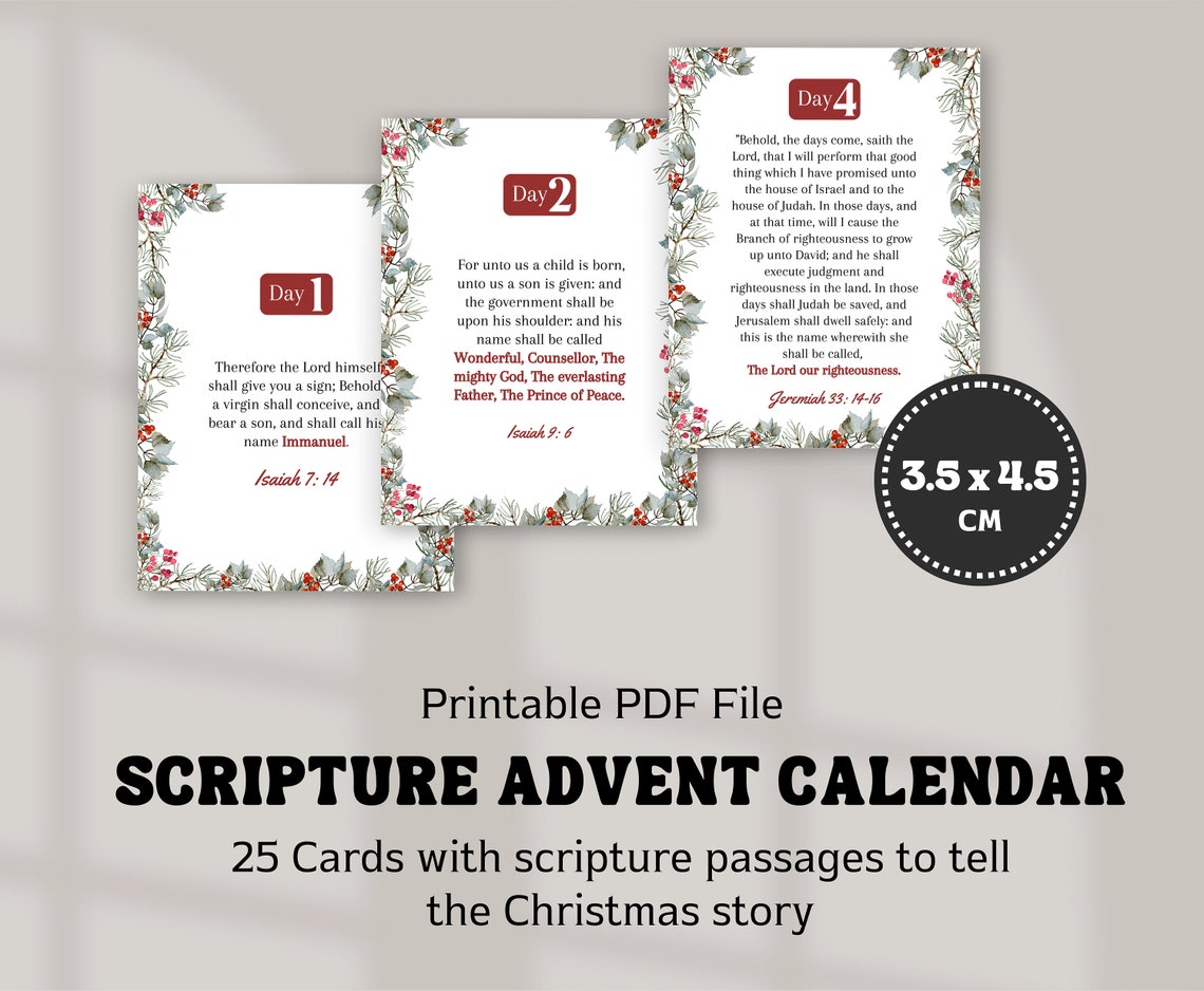 Scripture Advent Calendar for Printable, Christmas Countdown, Bible ...