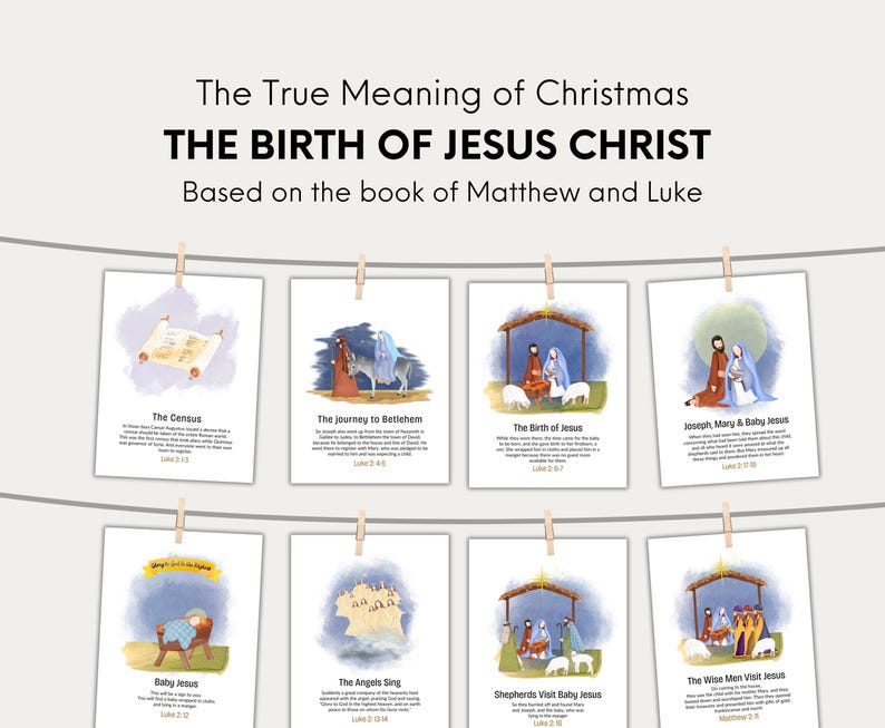 Printable Nativity Story Card Sequence for Kid, Advent Christmas Story ...