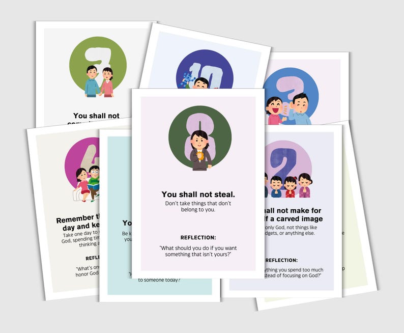 Ten Commandments Flashcards: Kids Bible Study (printable) - Etsy