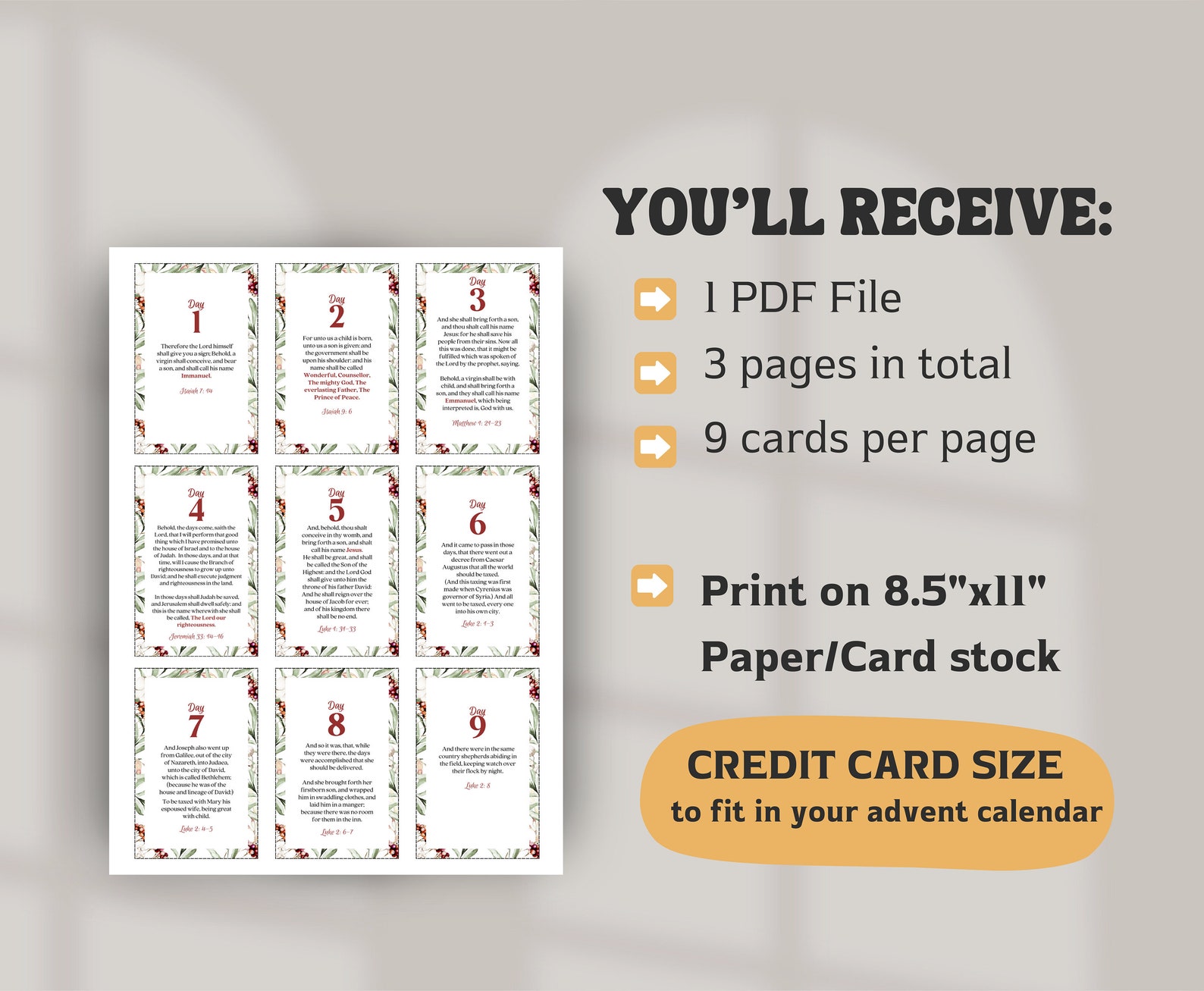 Scripture Advent Calendar for Printable, Christmas Countdown, Bible ...