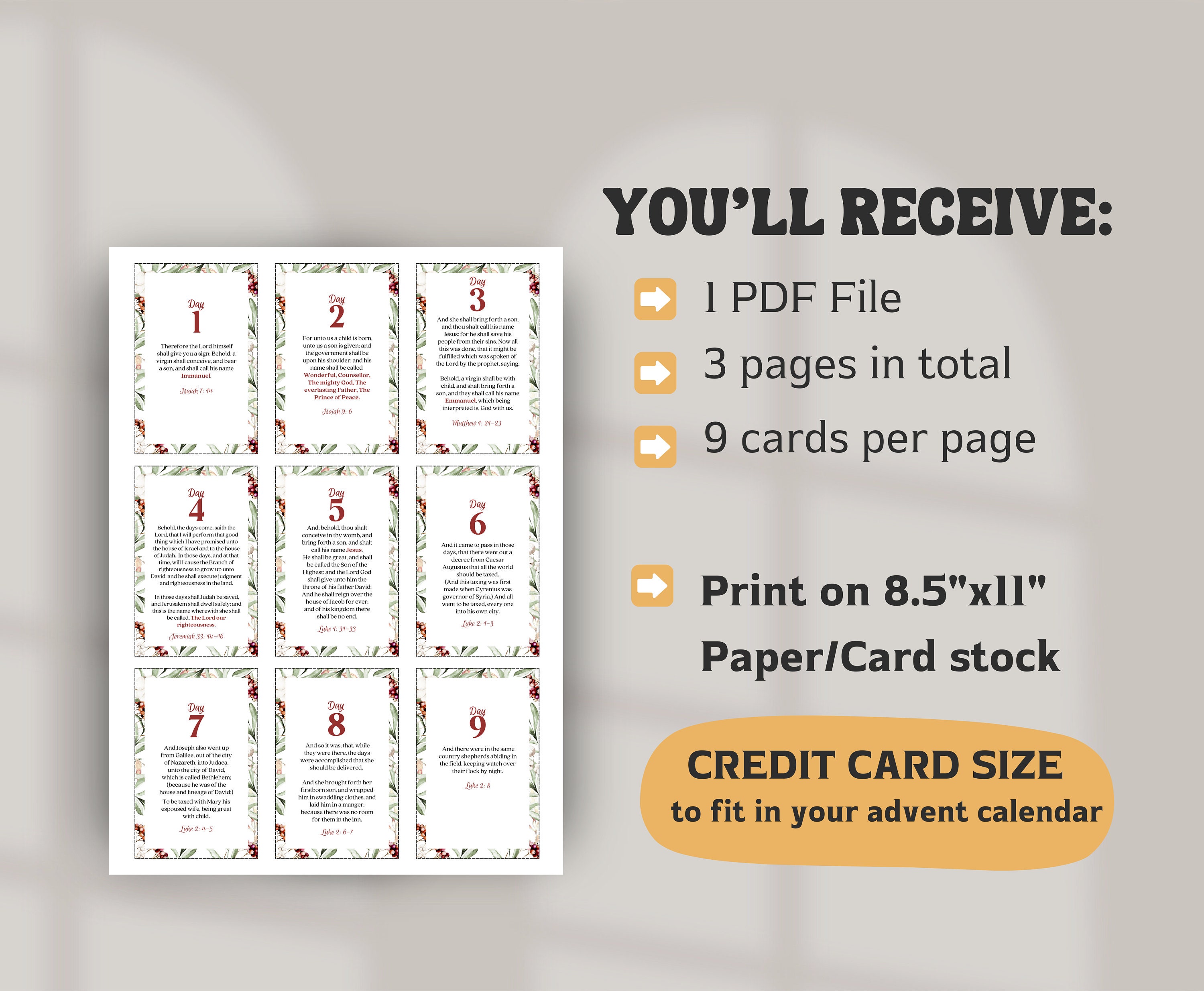 Scripture Advent Calendar for Printable, Christmas Countdown, Bible ...