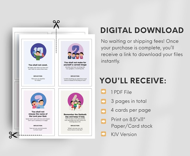 Ten Commandments Flashcards: Kids Bible Study (printable) - Etsy