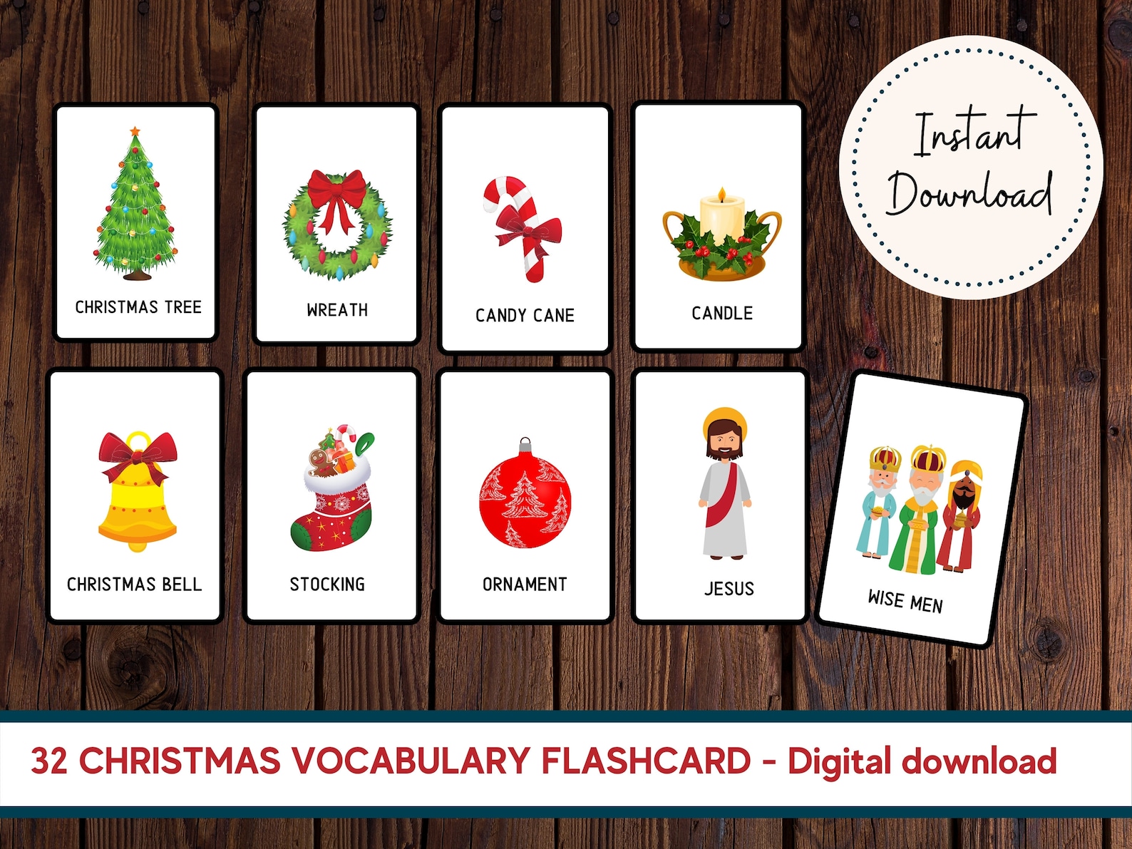 Christmas Words Flashcard Christmas Vocabulary Digital | Etsy