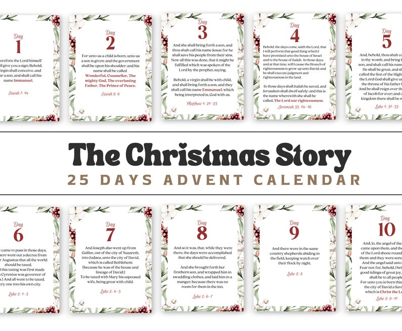 Scripture Advent Calendar Cards: 25 Days of Christmas Verses (PDF) - Etsy