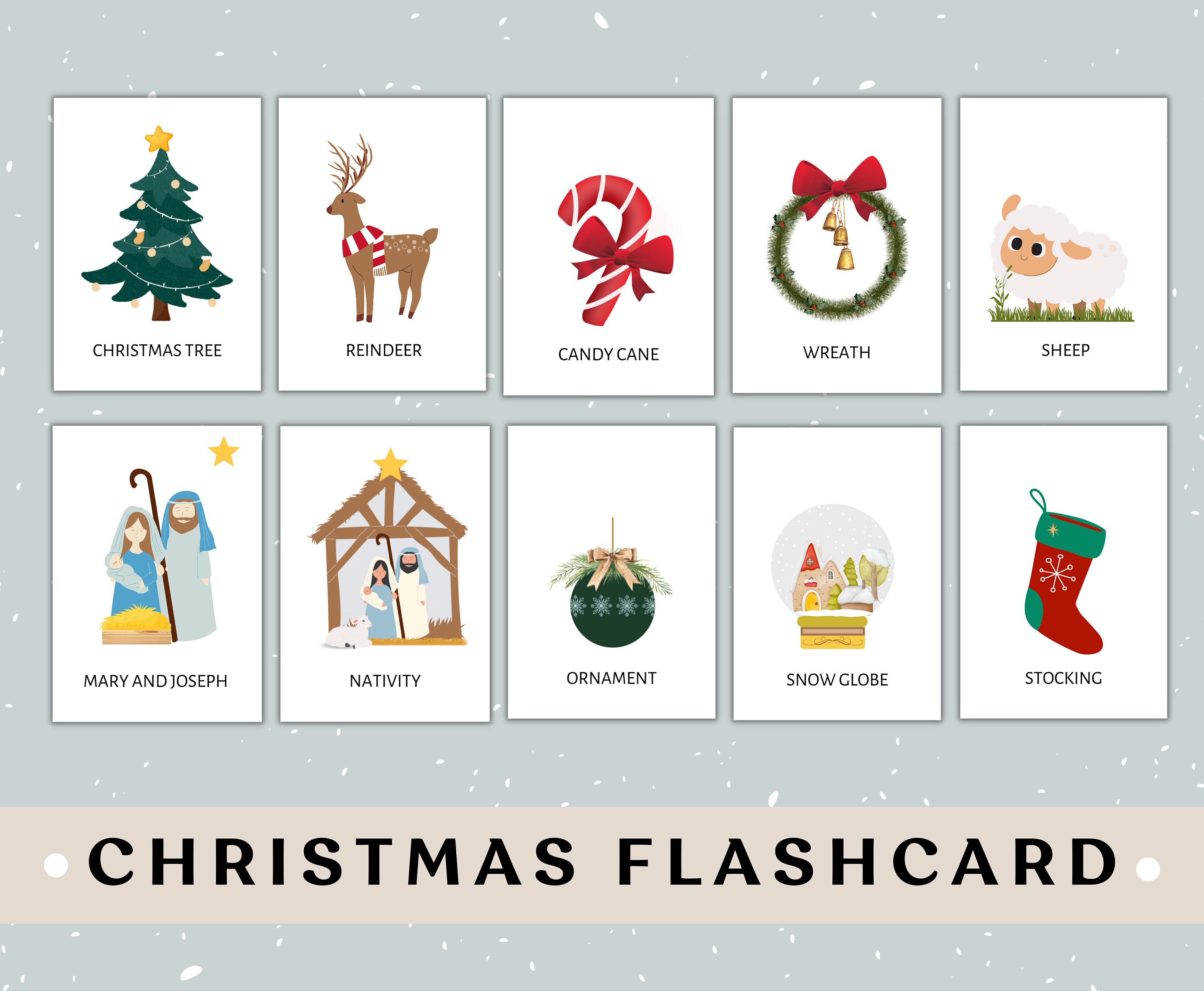Christmas Vocabulary Cards Flashcards for Kids Printable - Etsy UK
