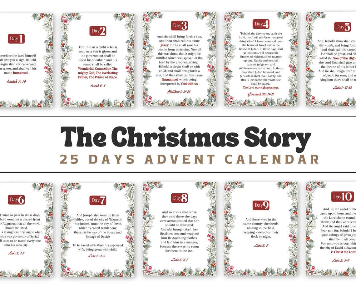 Scripture Advent Calendar for Printable, Christmas Countdown, Bible ...