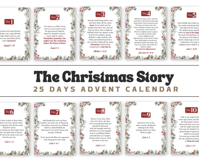 Scripture Advent Calendar for Printable, Christmas Countdown, Bible ...