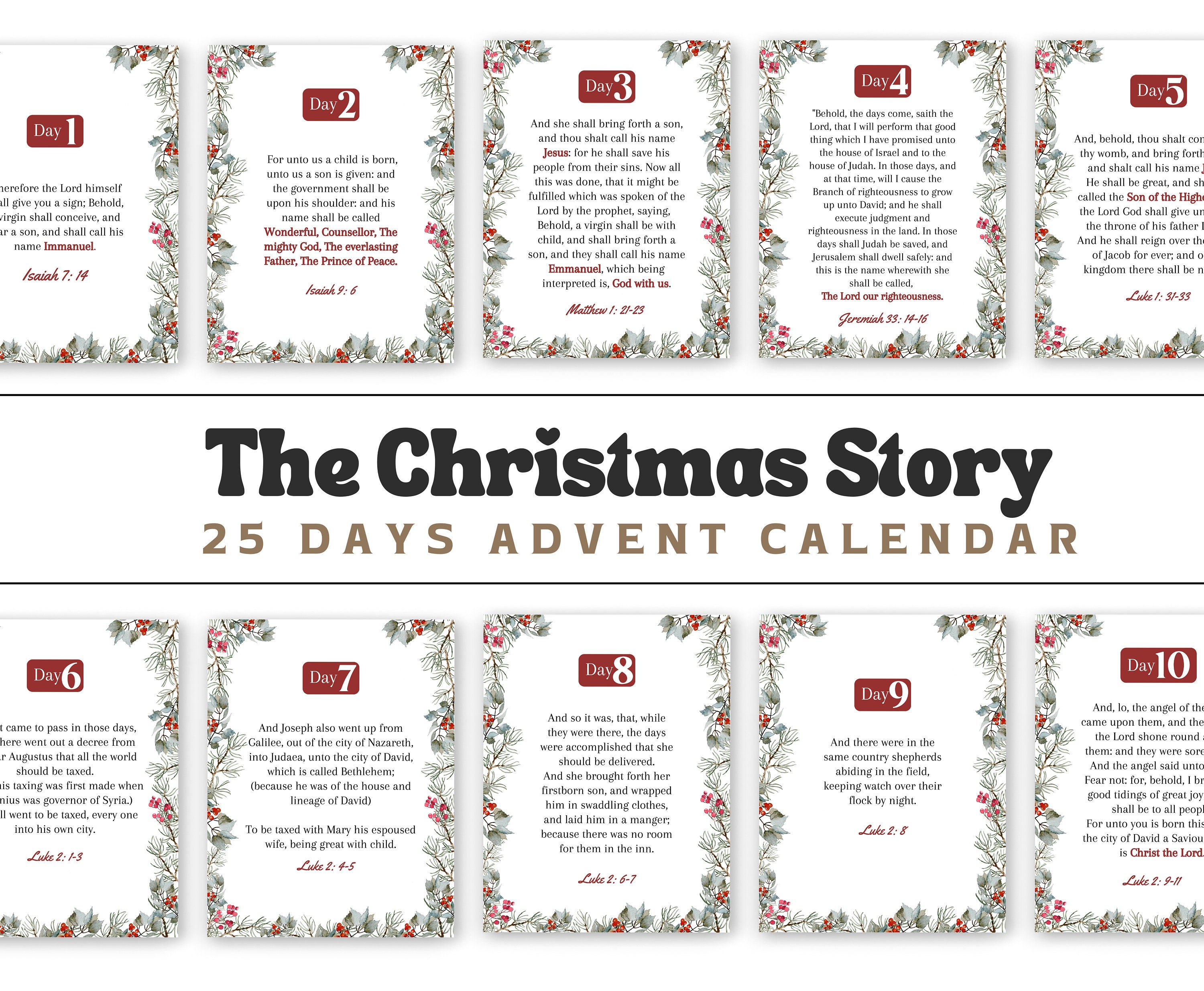 Scripture Advent Calendar for Printable, Christmas Countdown, Bible ...