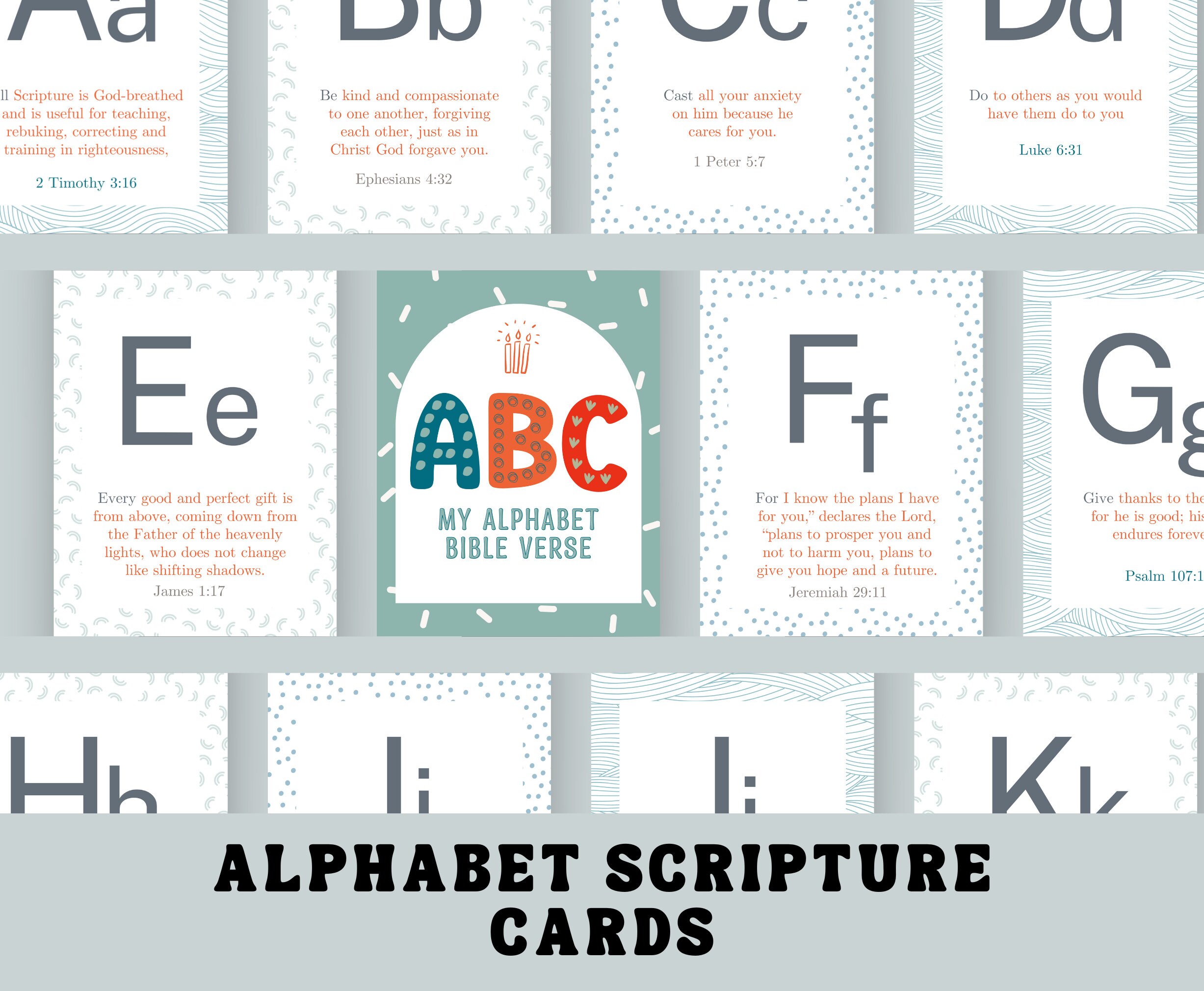 ABC Scripture Flash Cards, Bible Verse Alphabet Cards Set, Homeschool ...