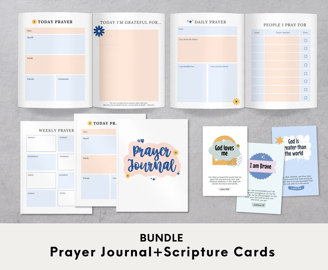Printable Prayer Journal and Scripture Affirmation Cards Set, Kids and ...