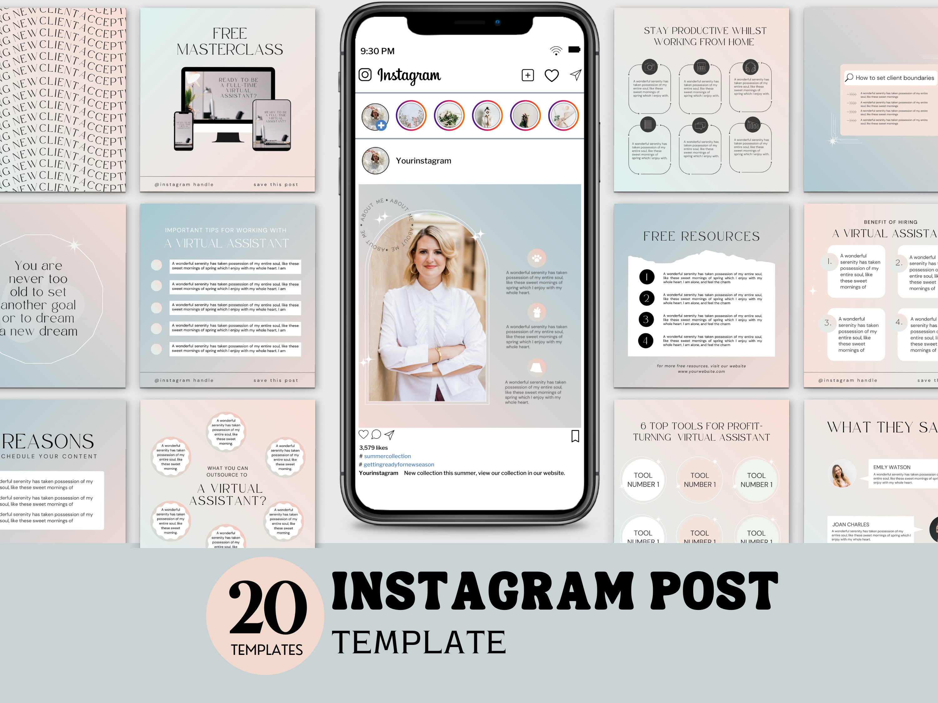 20 Virtual Assistant Instagram Template, Social Media Caption Template ...