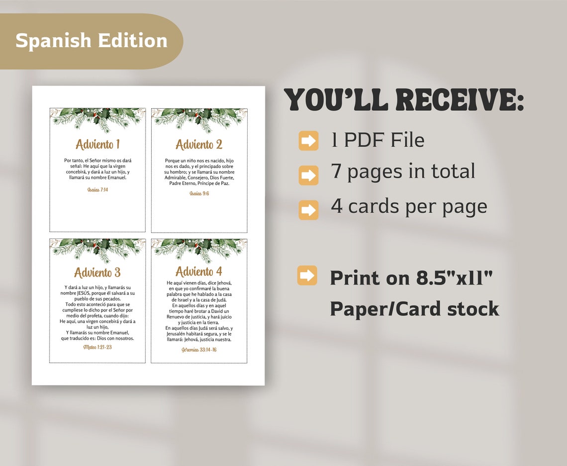 Printable Scripture Advent Calendar in Spanish, Christmas Countdown ...