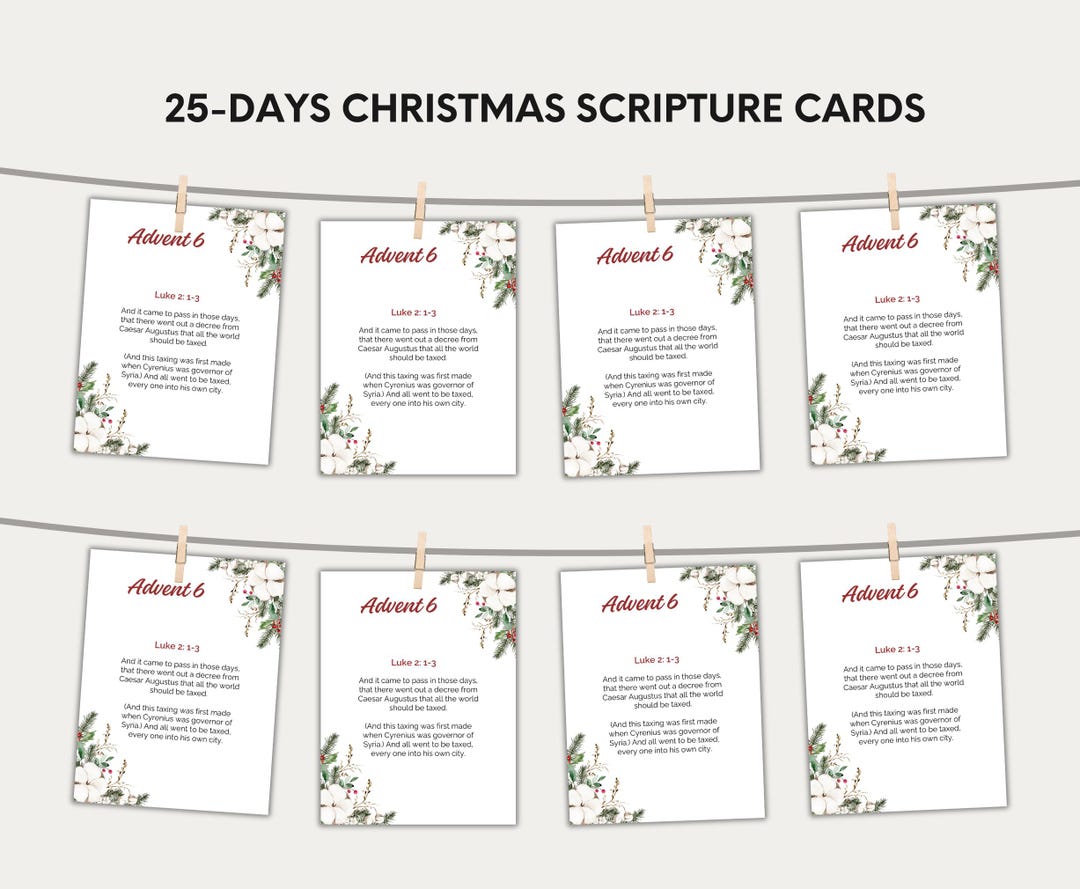 Christmas Scripture Flashcard, 25 Days Advent Story Card, Christ ...