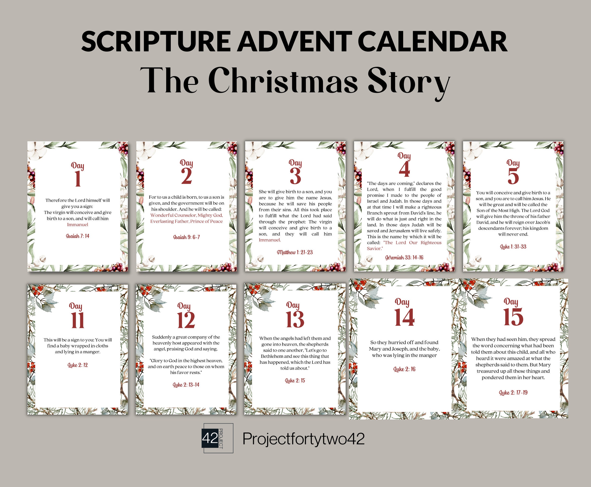 Scripture Advent Calendar for Printable Christmas Countdown | Etsy