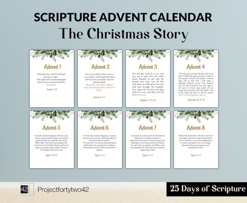 Scripture Advent Calendar for Printable, Christmas Countdown, Bible ...