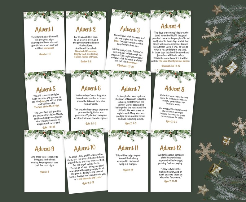 Printable Nativity Story Advent Calendar Cards: Christmas Scripture ...