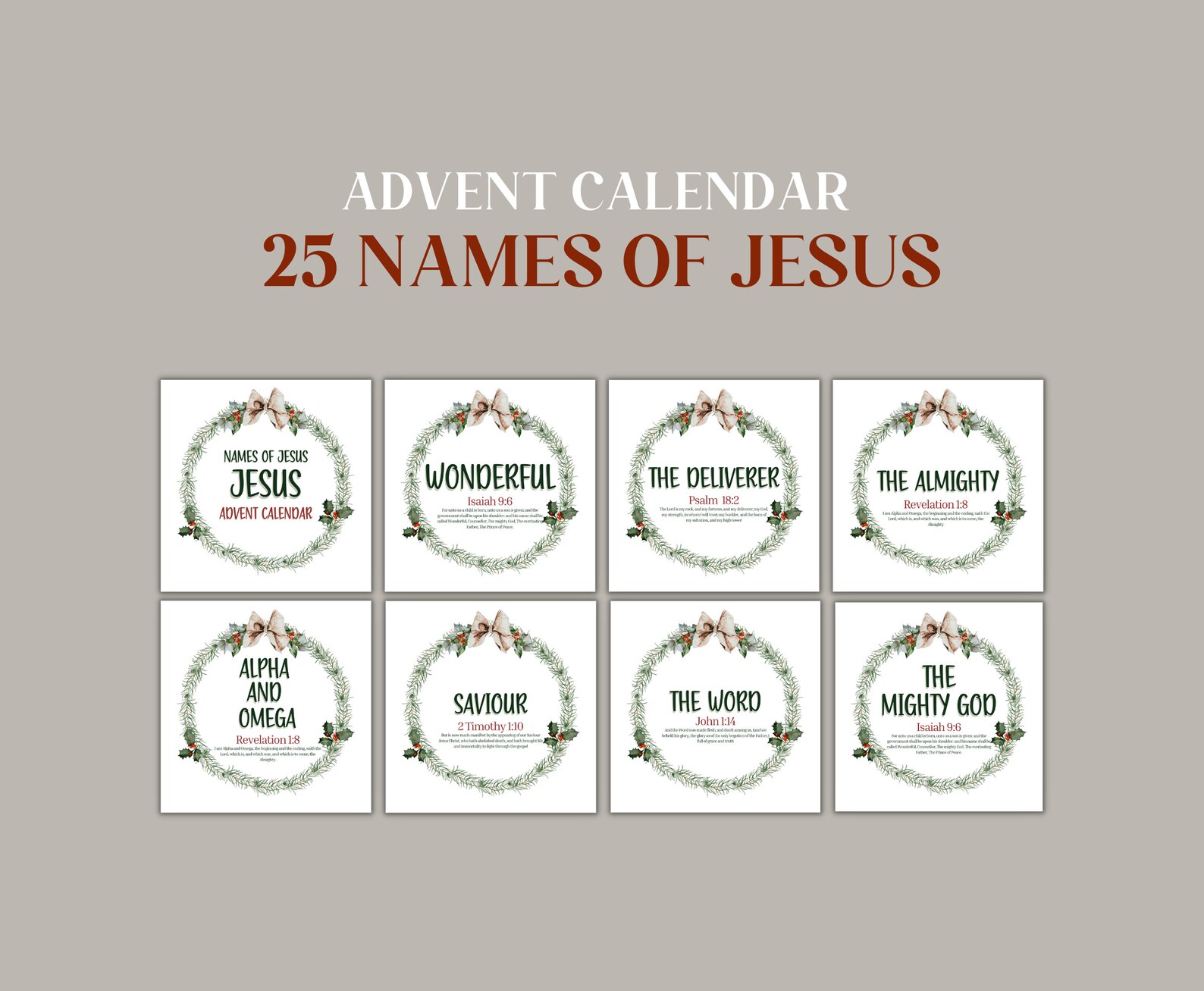Name of Jesus Advent Calendar Printable Christmas Countdown | Etsy