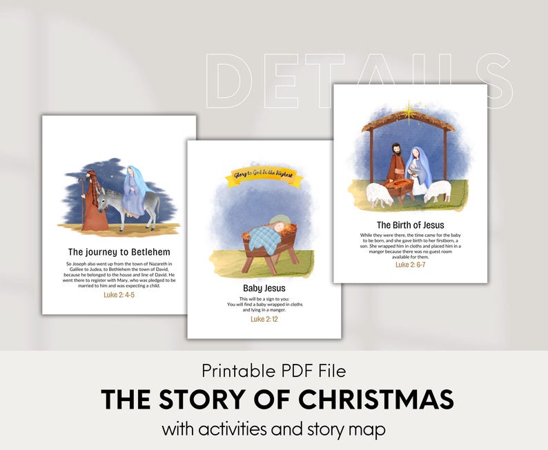 Printable Nativity Story Card Sequence for Kid, Advent Christmas Story ...