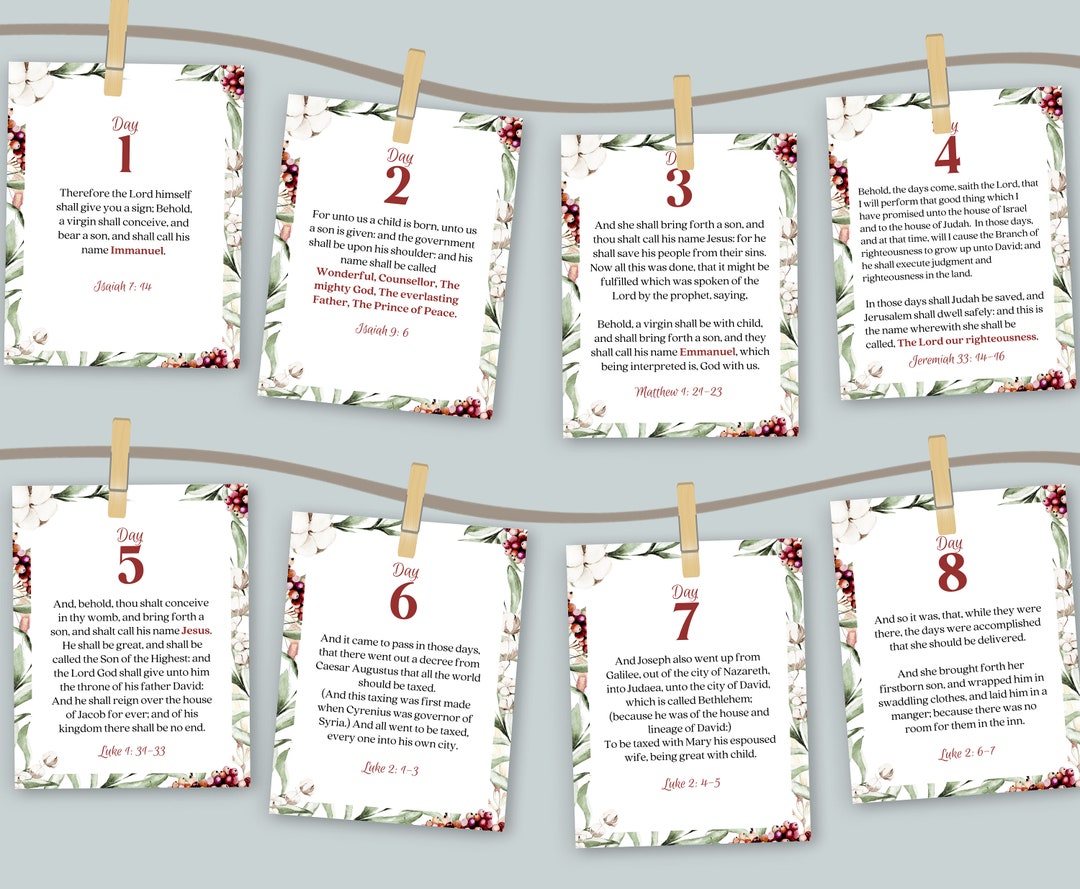 Scripture Advent Calendar Cards: 25 Days of Christmas Verses (PDF) - Etsy
