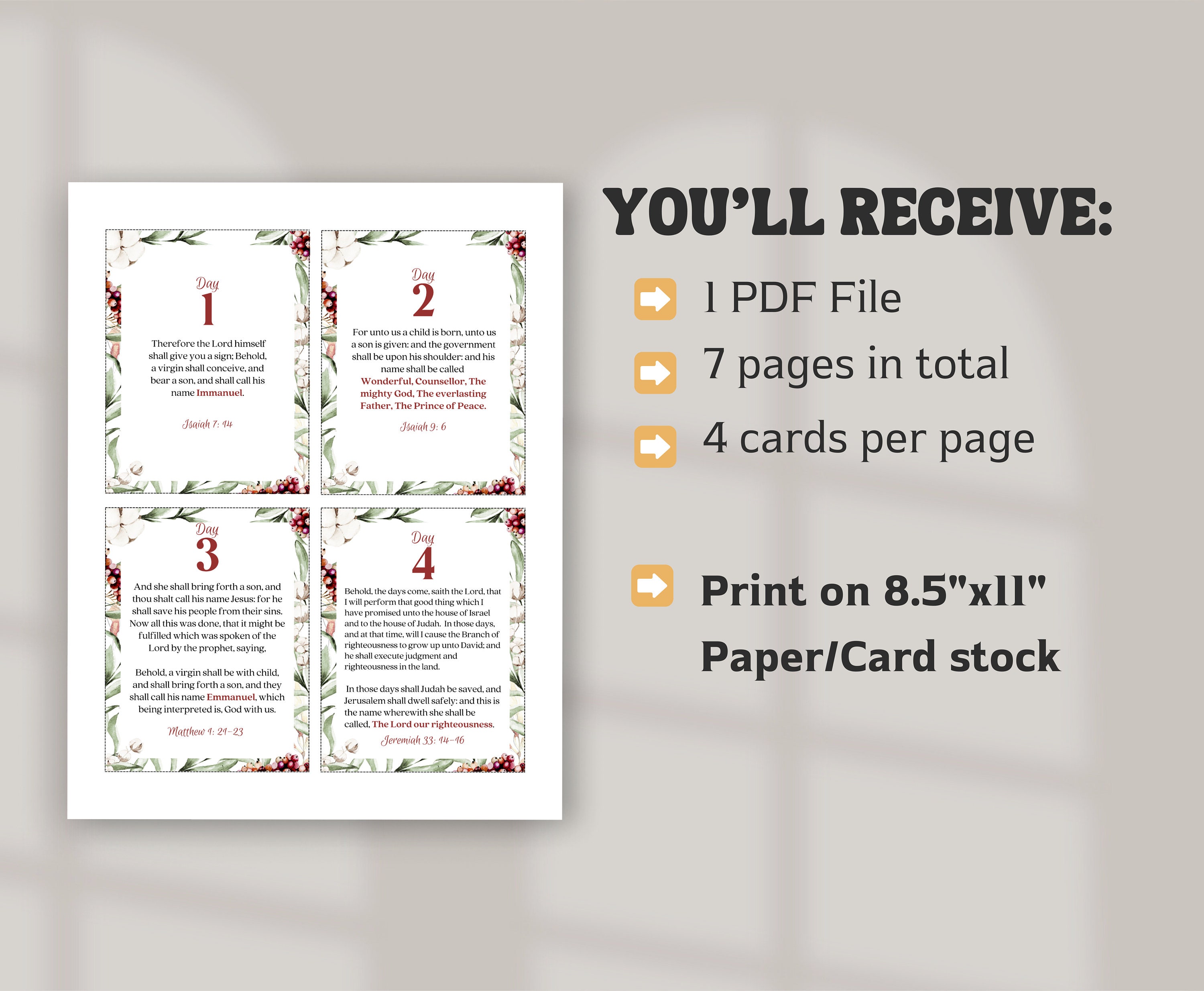 Scripture Advent Calendar Cards: 25 Days of Christmas Verses (PDF) - Etsy