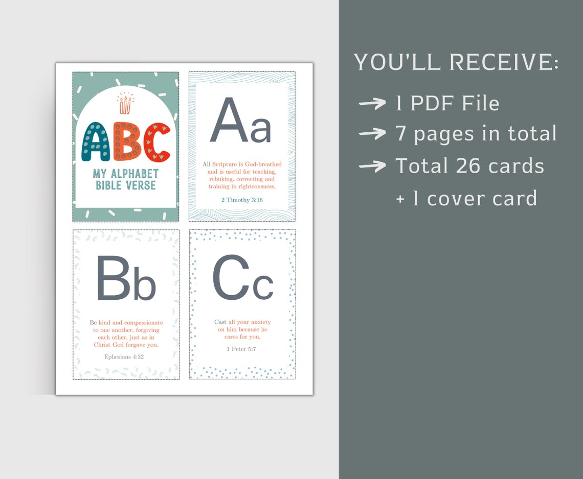 ABC Scripture Flash Cards, Bible Verse Alphabet Cards Set, Homeschool ...