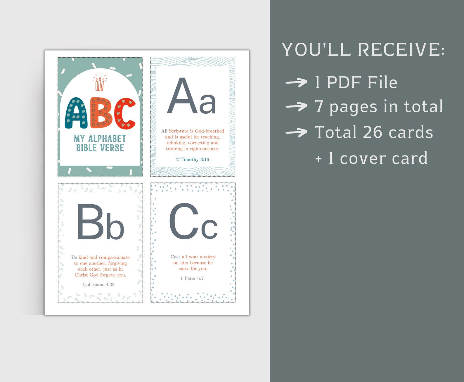 ABC Scripture Flash Cards, Bible Verse Alphabet Cards Set, Homeschool ...