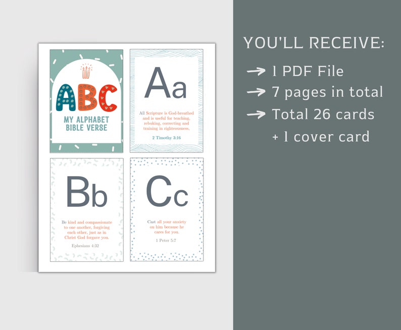 ABC Scripture Flash Cards, Bible Verse Alphabet Cards Set, Homeschool ...