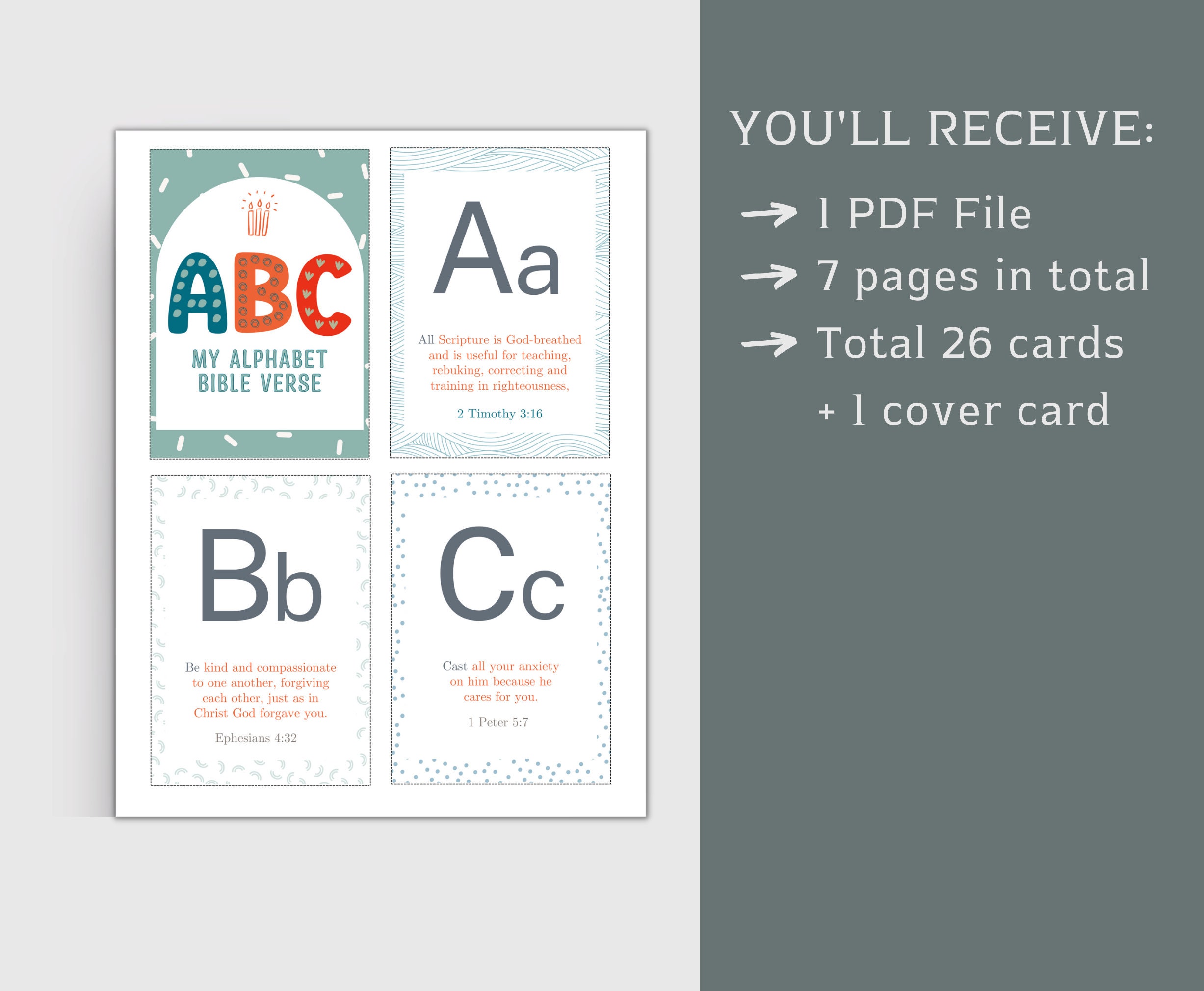 ABC Scripture Flash Cards, Bible Verse Alphabet Cards Set, Homeschool ...